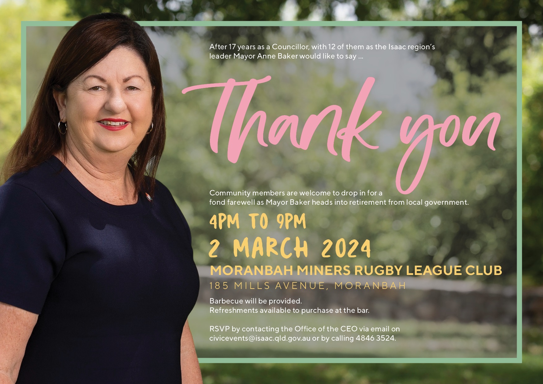 Thank you with Mayor Anne Baker - Isaac Regional Council